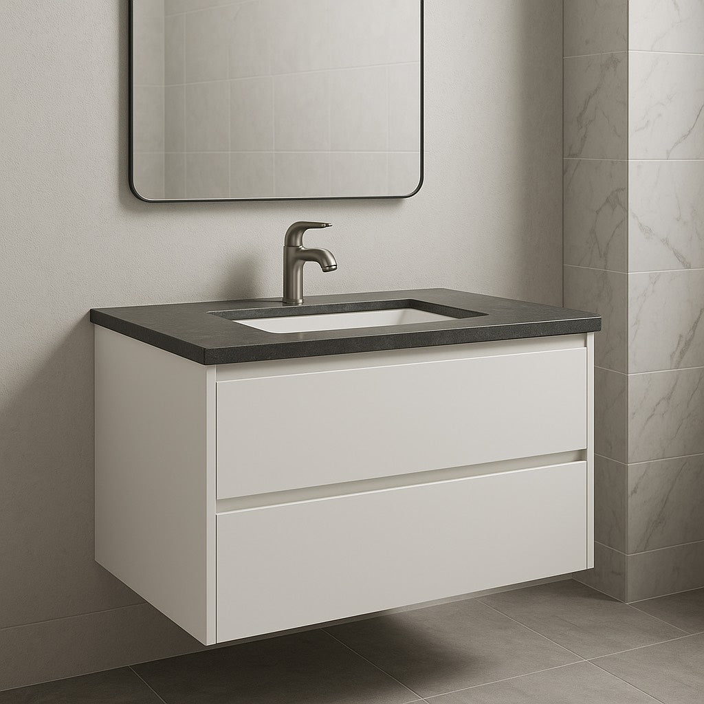 Floating Vanity, U-shaped Drawers, High Gloss White, Handle Free, Plyw
